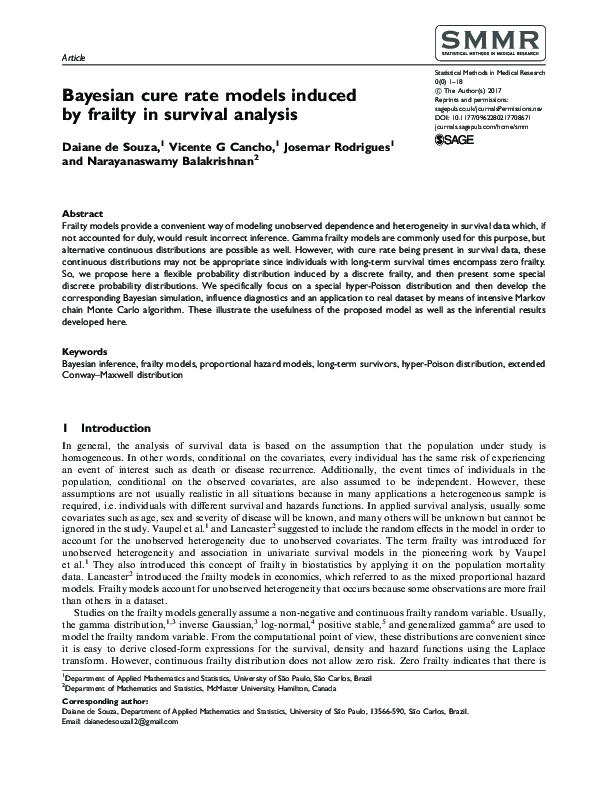 (PDF) Bayesian cure rate models induced by frailty in survival analysis