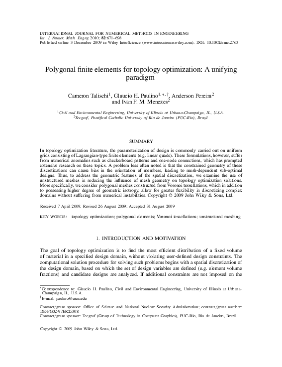 (PDF) Polygonal finite elements for topology optimization: A unifying paradigm