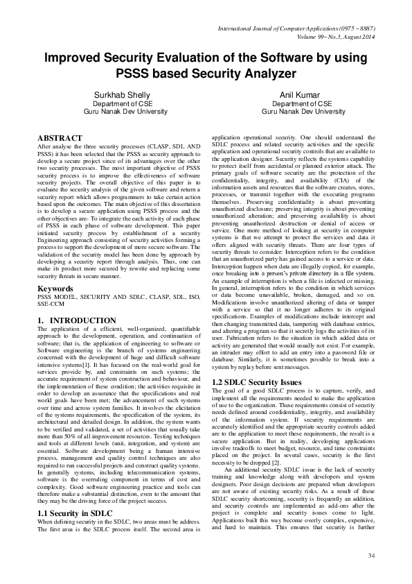 (PDF) Improved Security Evaluation of the Software by using PSSS based ...
