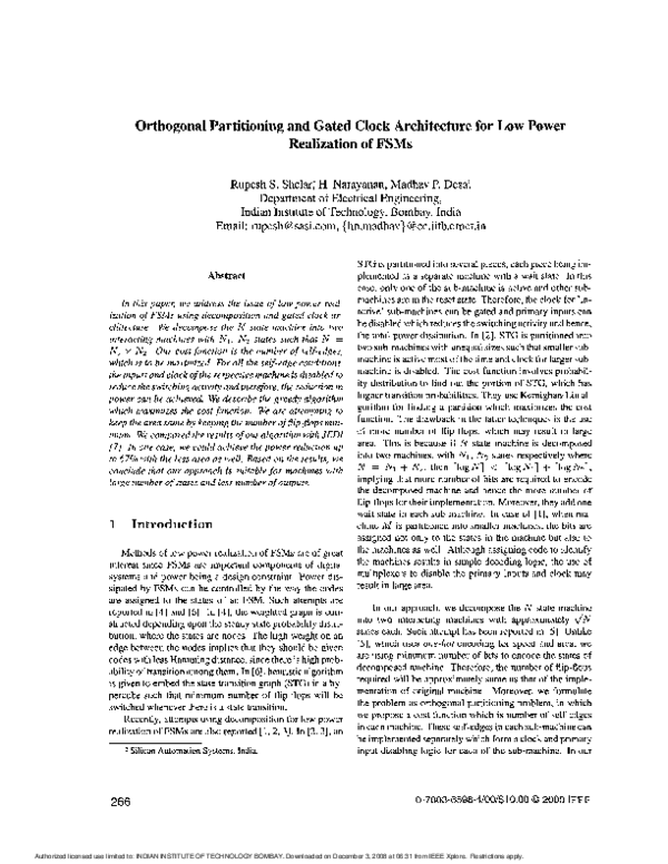 (PDF) Low Power FSMs via Orthogonal Partitioning