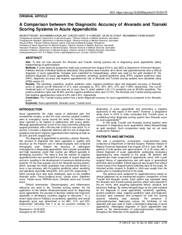 (PDF) A Comparison between the Diagnostic Accuracy of Alvarado and ...