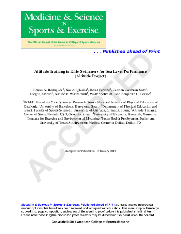 (PDF) Altitude Training in Elite Swimmers for Sea Level Performance ...