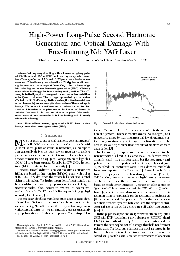 (PDF) High-power long-pulse second harmonic generation and optical damage with free-running Nd ...