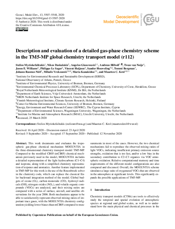 (PDF) Description and evaluation of a detailed gas-phase chemistry ...