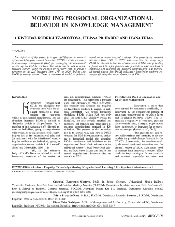 (PDF) Modeling Prosocial Organizational Behavior in Knowledge ...