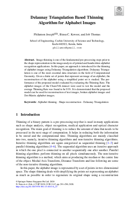 Pdf Delaunay Triangulation Based Thinning Algorithm For Alphabet Images