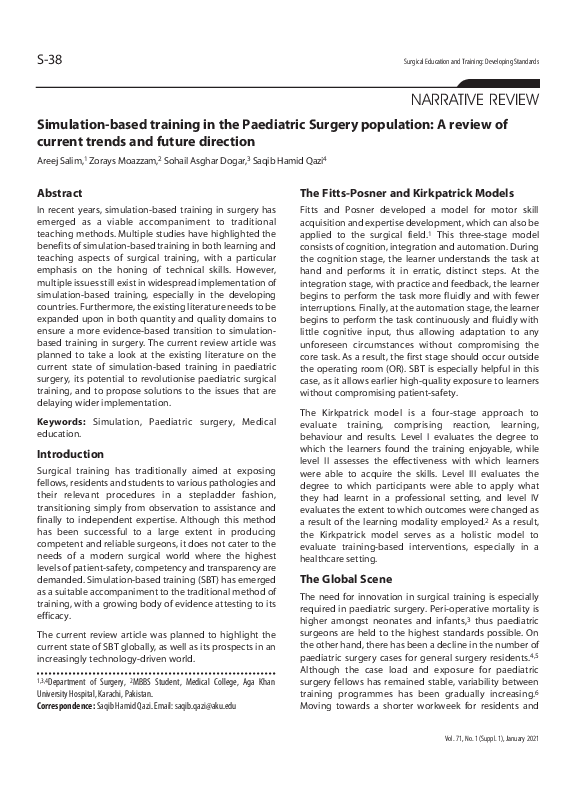 (PDF) Simulation-based training in the Paediatric Surgery population: A review of current trends ...