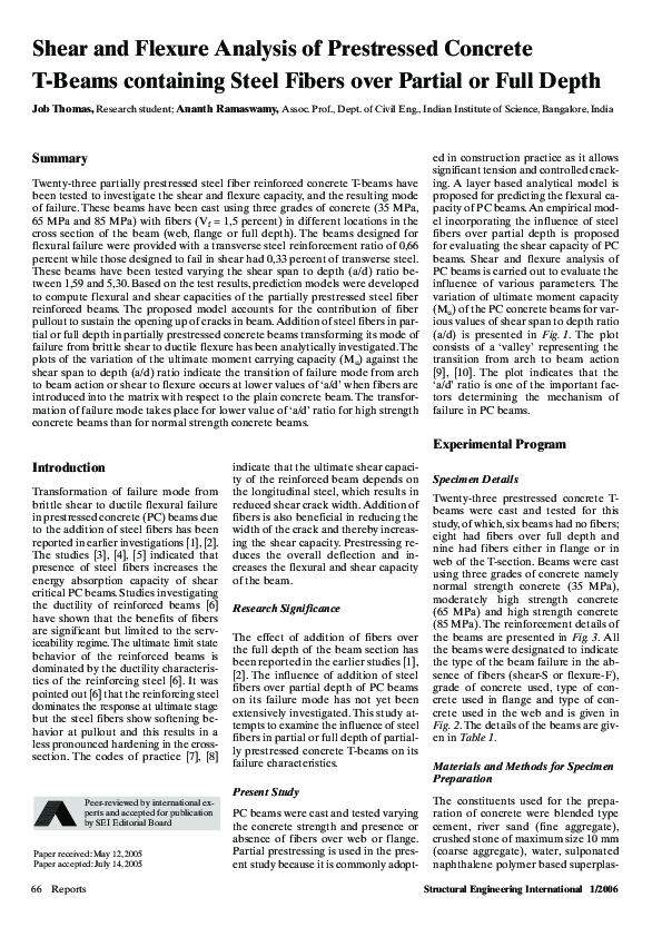 (PDF) Shear and Flexure Analysis of Prestressed Concrete T-Beams containing Steel Fibers over ...