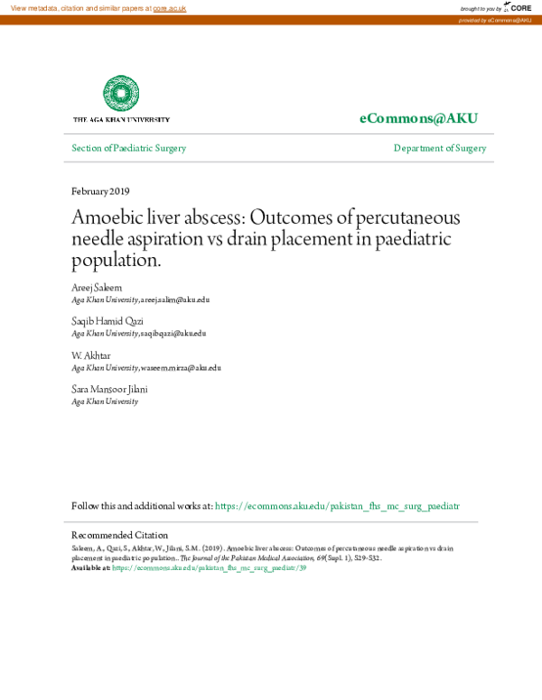 (PDF) Amoebic liver abscess: Outcomes of percutaneous needle aspiration ...