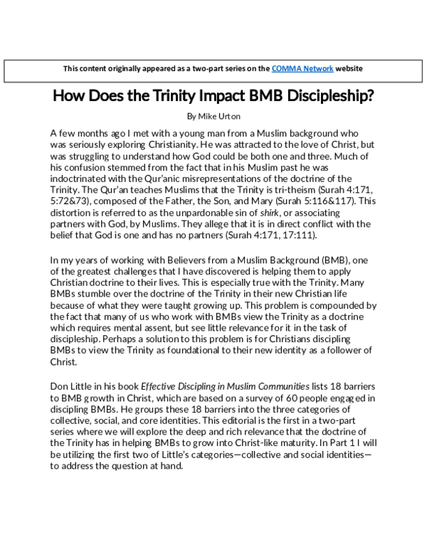 (PDF) How Does the Trinity Impact BMB Discipleship