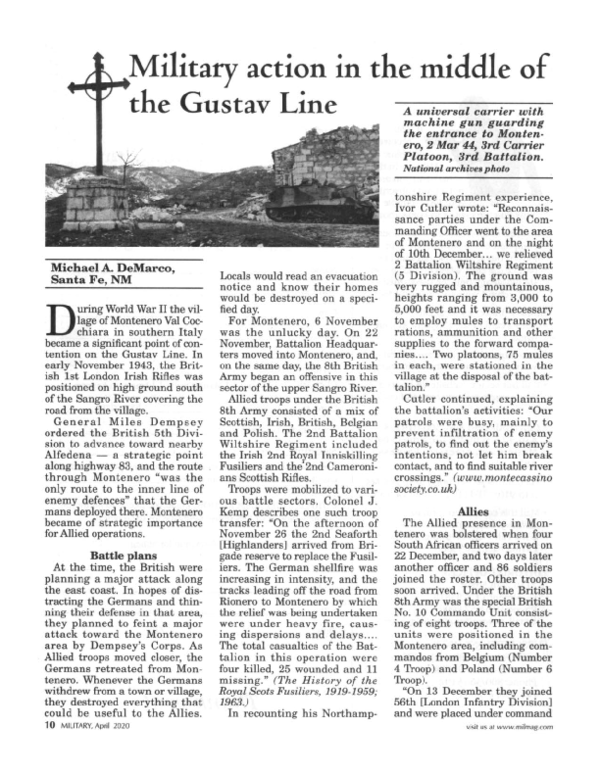 (PDF) Military Action in the Middle of the Gustav Line | Michael A ...