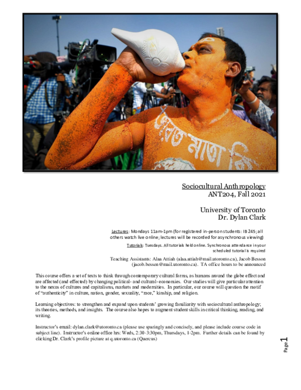(PDF) ANT204. Syllabus. Sociocultural Anthropology. University of ...