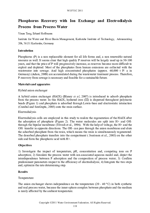(PDF) Phosphorus Recovery with Ion Exchange and Electrodialysis Process ...
