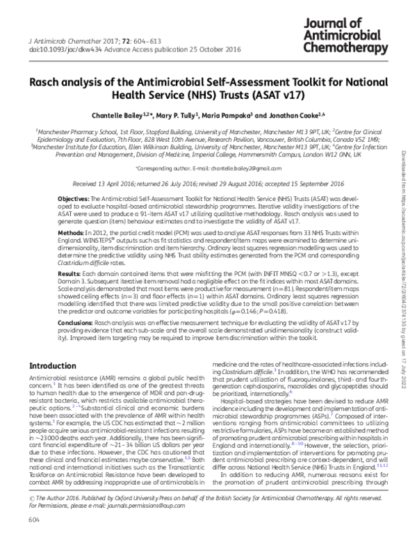 (PDF) Rasch analysis of the Antimicrobial Self-Assessment Toolkit for National Health Service ...