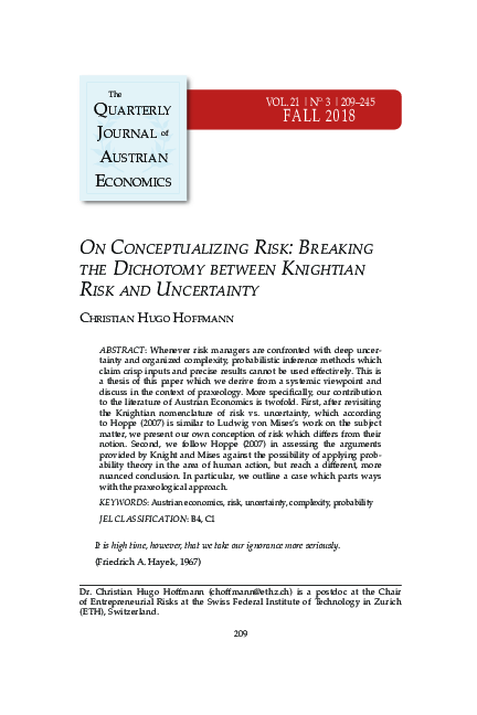 (PDF) On COnCeptualizing Risk : BReaking the DiChOtOmy Between ...