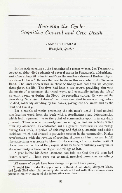 (PDF) Knowing the Cycle: Cognitive Control and Cree Death