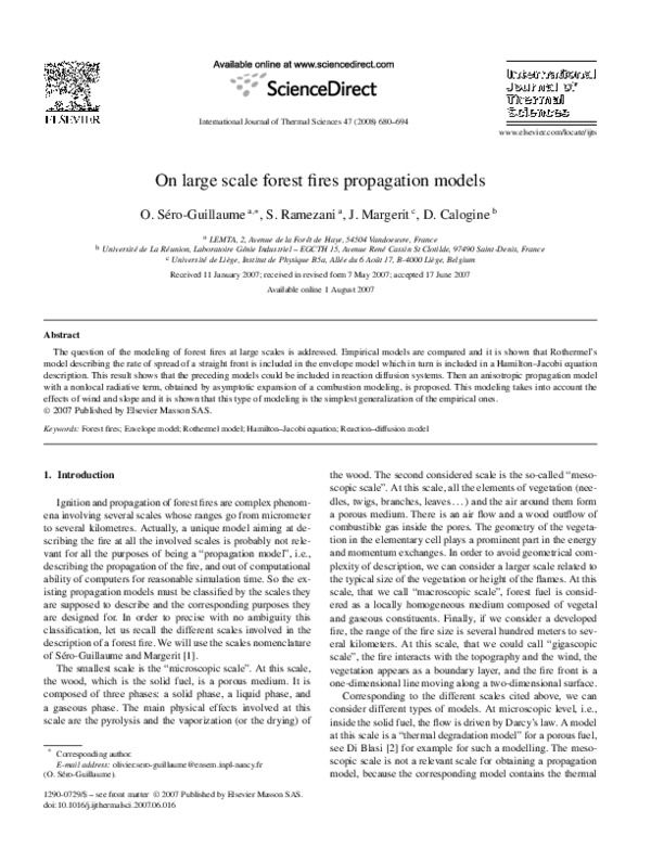 (PDF) On large scale forest fires propagation models