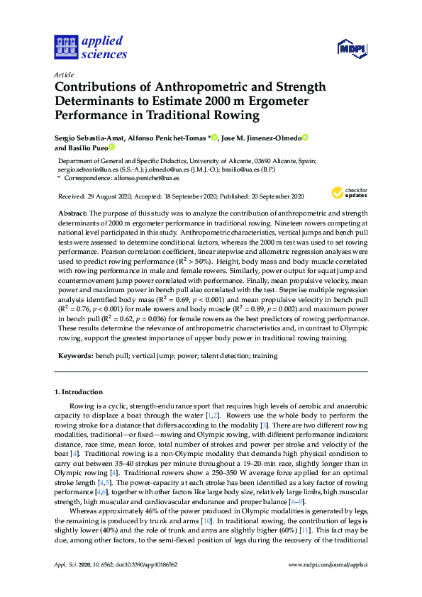 (PDF) Contributions of Anthropometric and Strength Determinants to Estimate 2000 m Ergometer ...