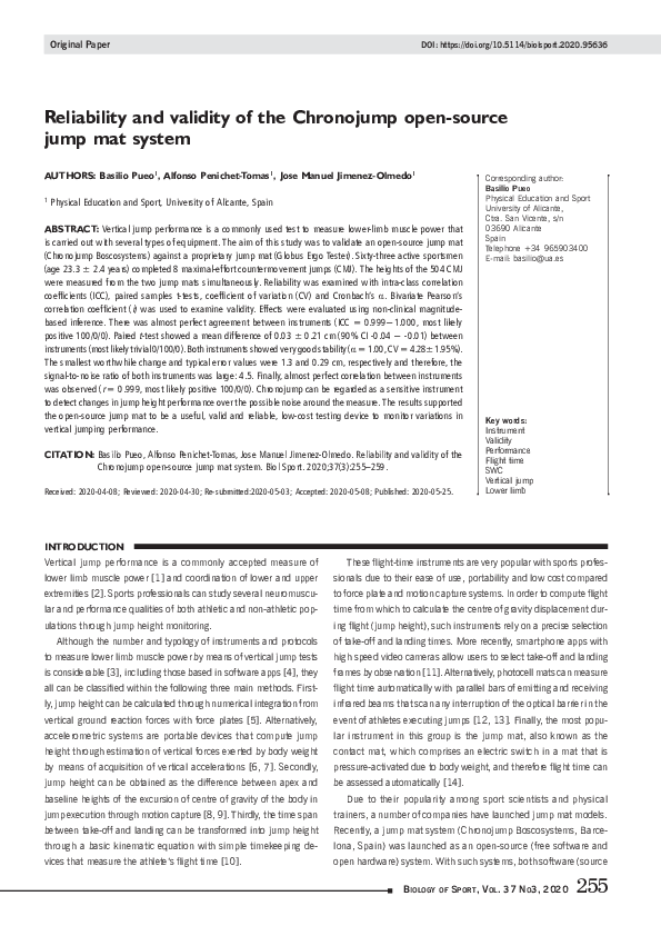 (PDF) Evaluating Chronojump Jump Mat: Reliability and Validity