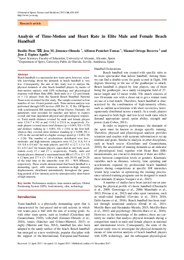 (PDF) Analysis of Time-Motion and Heart Rate in Elite Male and Female ...