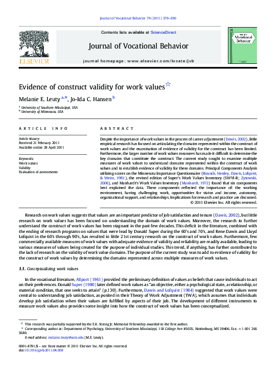 (PDF) Evidence of construct validity for work values