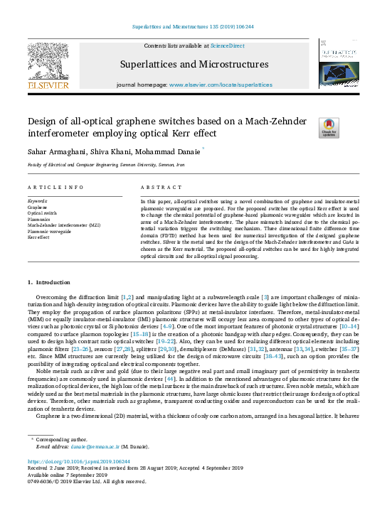 (PDF) Design of all-optical graphene switches based on a Mach-Zehnder interferometer employing ...