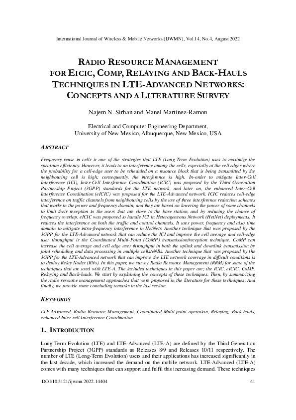 (PDF) Radio Resource Management for Eicic, Comp, Relaying and Back-hauls Techniques in LTE ...