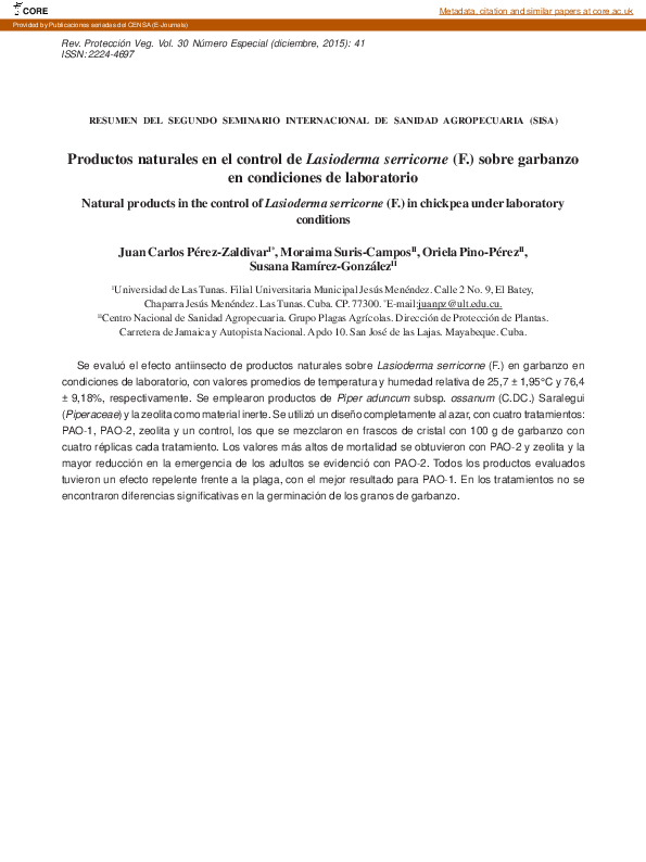 (PDF) Productos naturales en el control de Lasioderma serricorne (F.) sobre garbanzo en ...