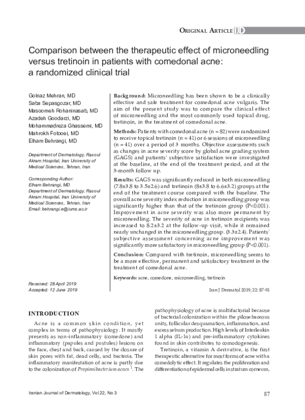 (PDF) Comparison between the therapeutic effect of microneedling versus ...