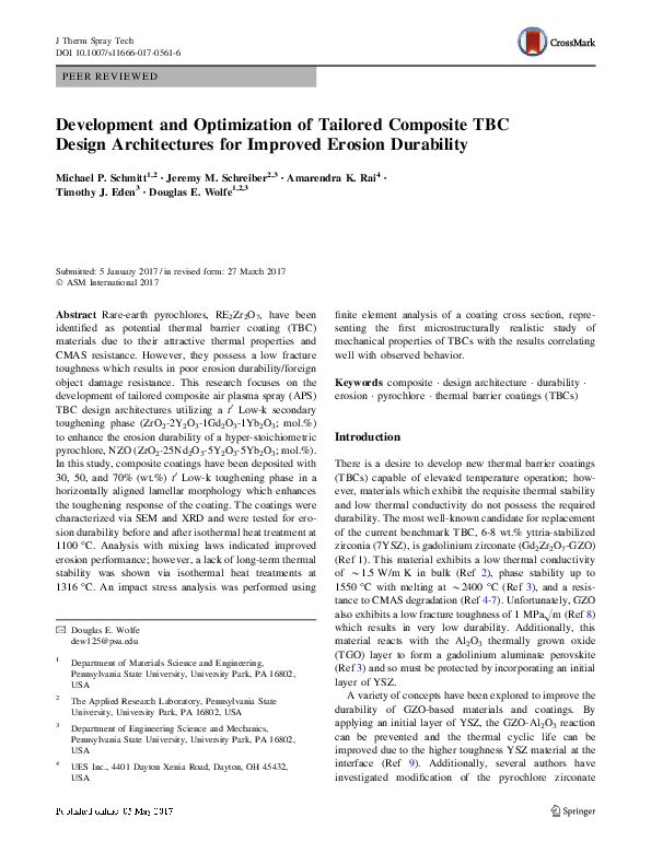 (PDF) Development and Optimization of Tailored Composite TBC Design ...