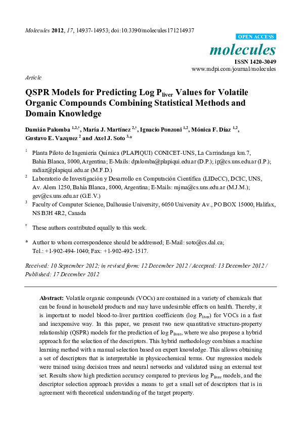 (PDF) QSPR Models for Predicting Log Pliver Values for Volatile Organic ...
