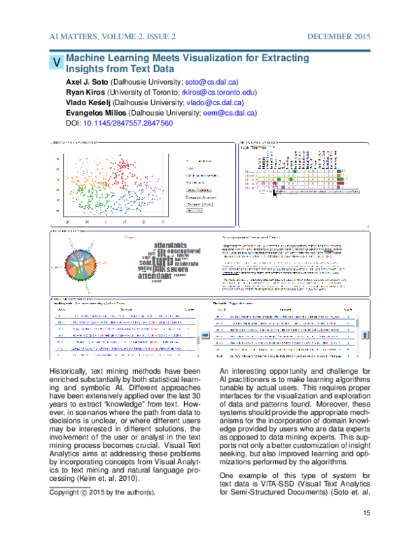 (PDF) Machine learning meets visualization for extracting insights from text data