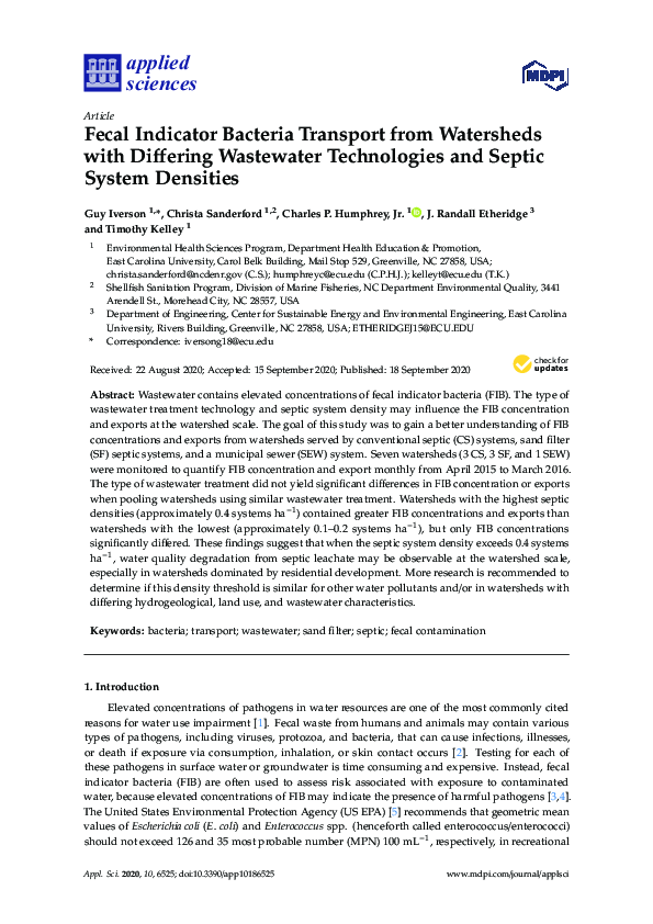 (PDF) Fecal Indicator Bacteria Transport from Watersheds with Differing Wastewater Technologies ...