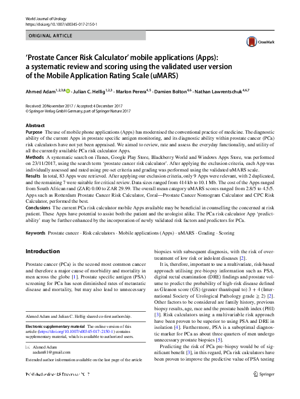 Pdf Prostate Cancer Risk Calculator Mobile Applications Apps A Systematic Review And