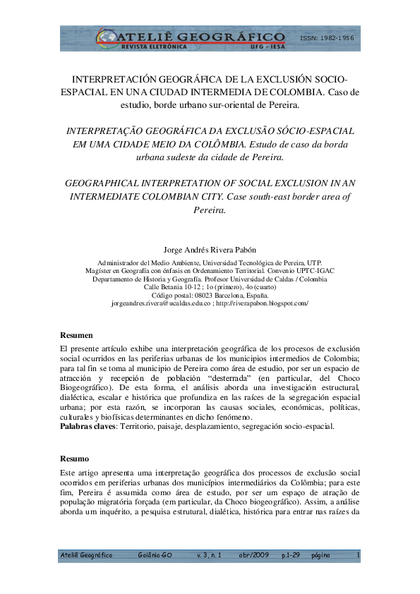 (PDF) INTERPRETACIÓN GEOGRÁFICA DE LA EXCLUSIÓN SOCIO-ESPACIAL EN UNA ...
