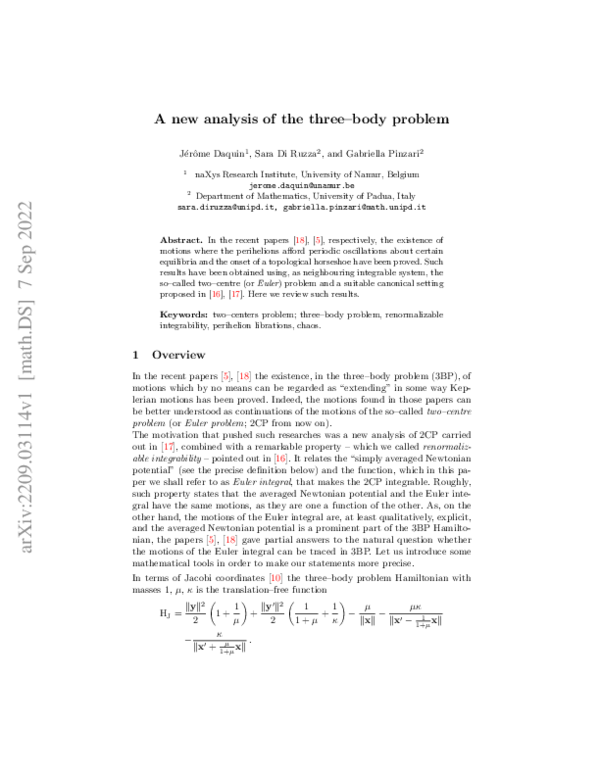 (PDF) A New Analysis of the Three-Body Problem