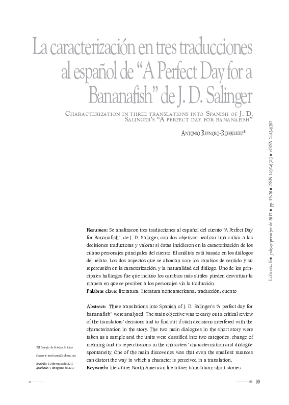 (PDF) La caracterización en tres traducciones al español de “A Perfect ...