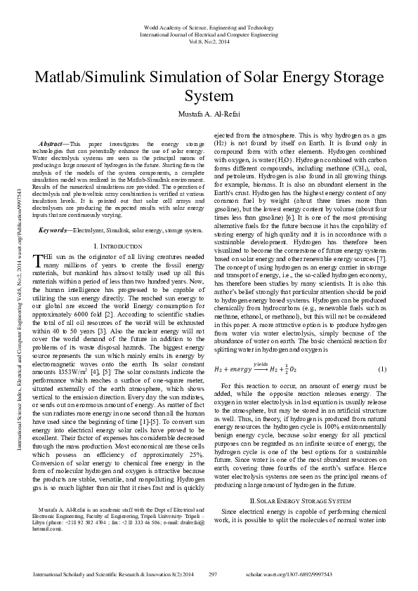 Pdf Matlab Simulink Simulation Of Solar Energy Storage System