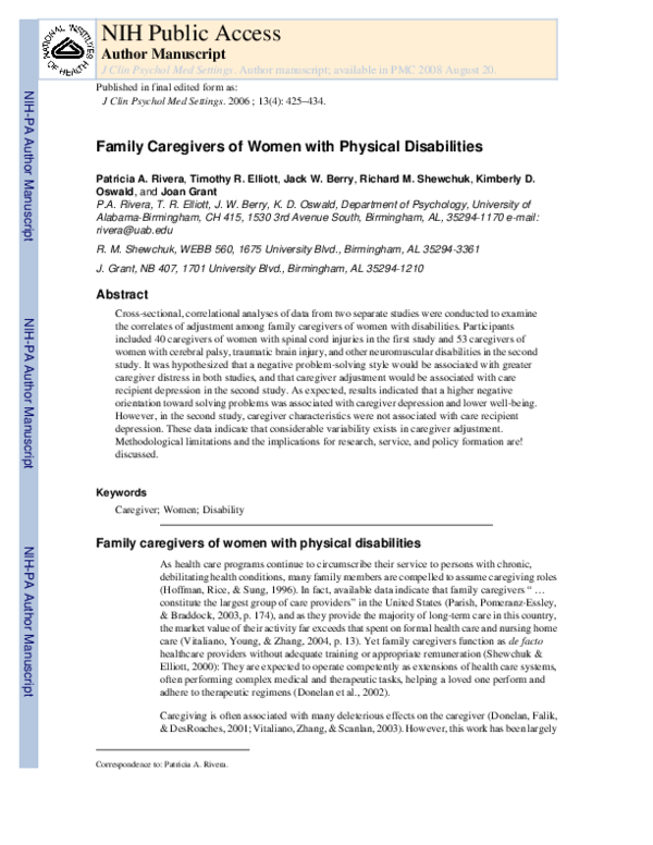 (PDF) Family Caregivers of Women with Physical Disabilities
