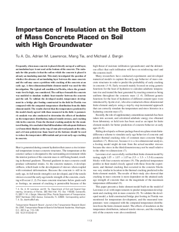(PDF) Importance of Insulation at the Bottom of Mass Concrete Placed on ...