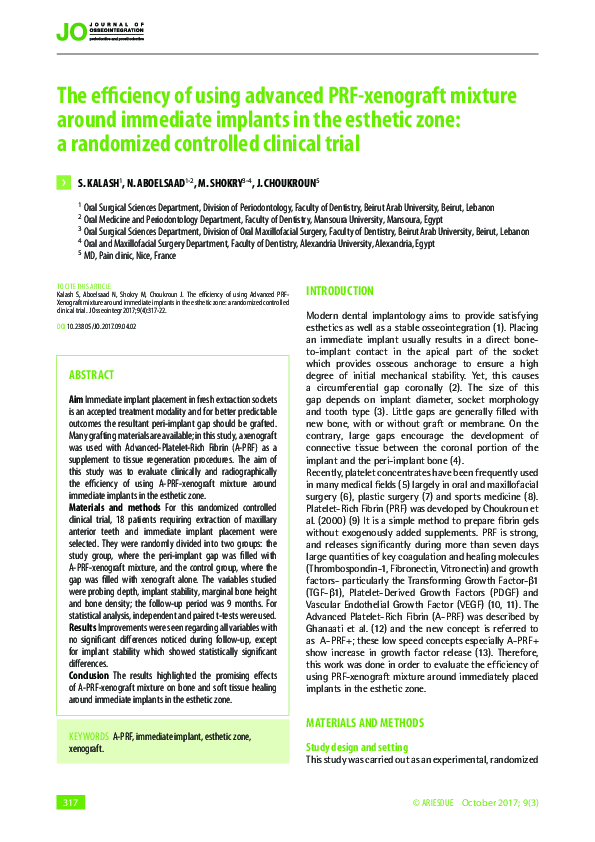 (PDF) The efficiency of using advanced PRF-xenograft mixture around ...