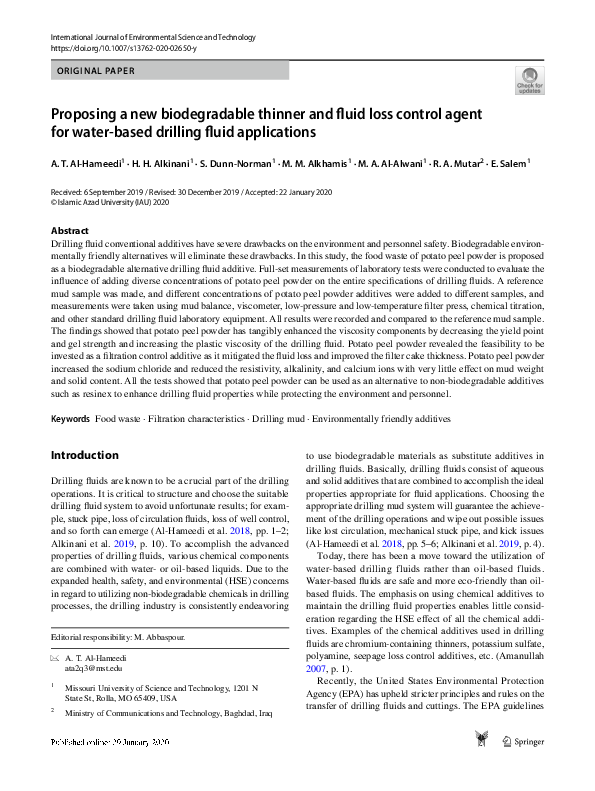 (PDF) Proposing a new biodegradable thinner and fluid loss control ...
