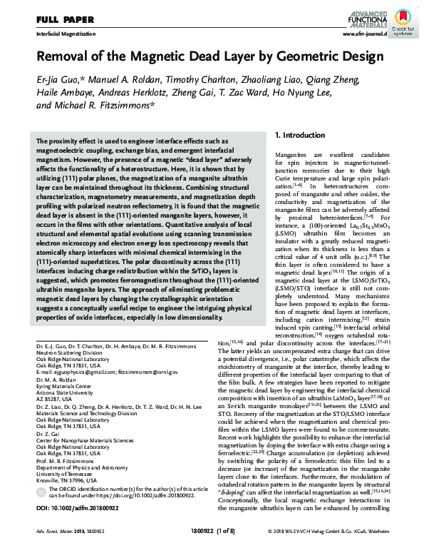 (PDF) Removal of the Magnetic Dead Layer by Geometric Design