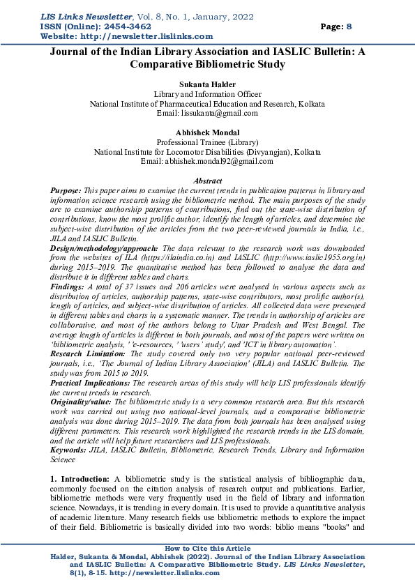 (PDF) Indian Library Association and IASLIC Bulletin: A Comparative ...