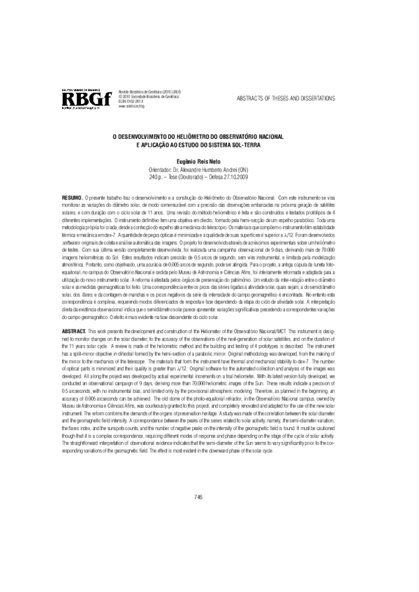 (PDF) O desenvolvimento do Heliômetro do Observatório Nacional e ...