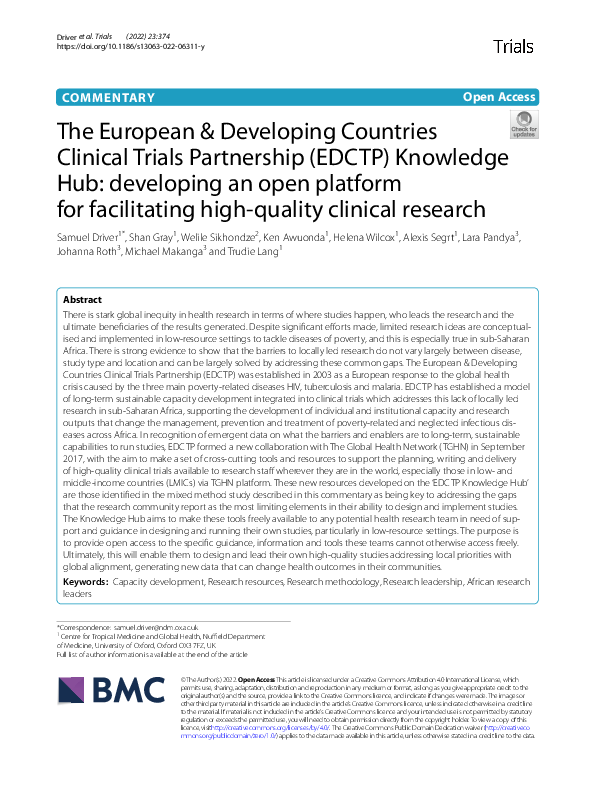 (PDF) The European & Developing Countries Clinical Trials Partnership ...