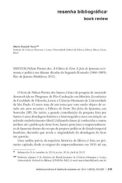 (PDF) História, memória e patrimônio: uma análise da Fábrica de Ferro ...