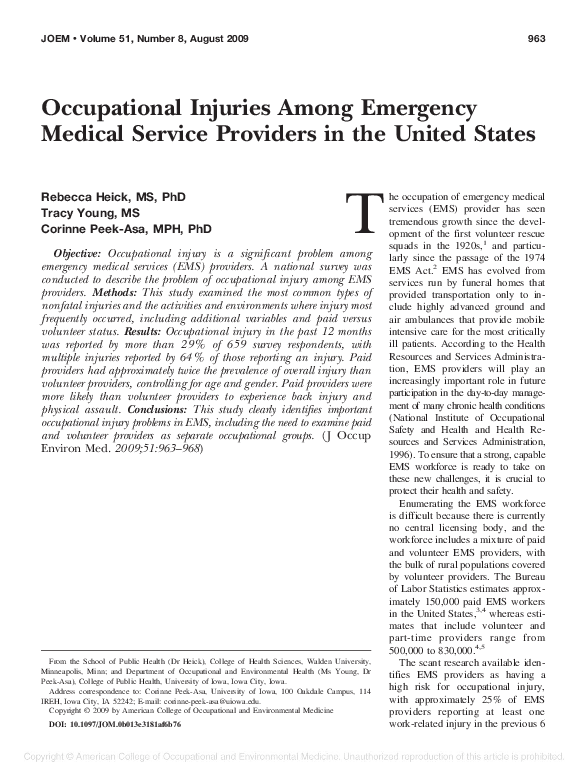 (PDF) Occupational Injuries Among Emergency Medical Service Providers ...