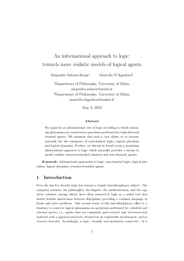 Pdf An Informational Approach To Logic Towards More Realistic Models Of Logical Agents