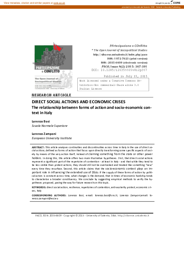 (PDF) Direct Social Actions and Economic Crises: The Relationship ...